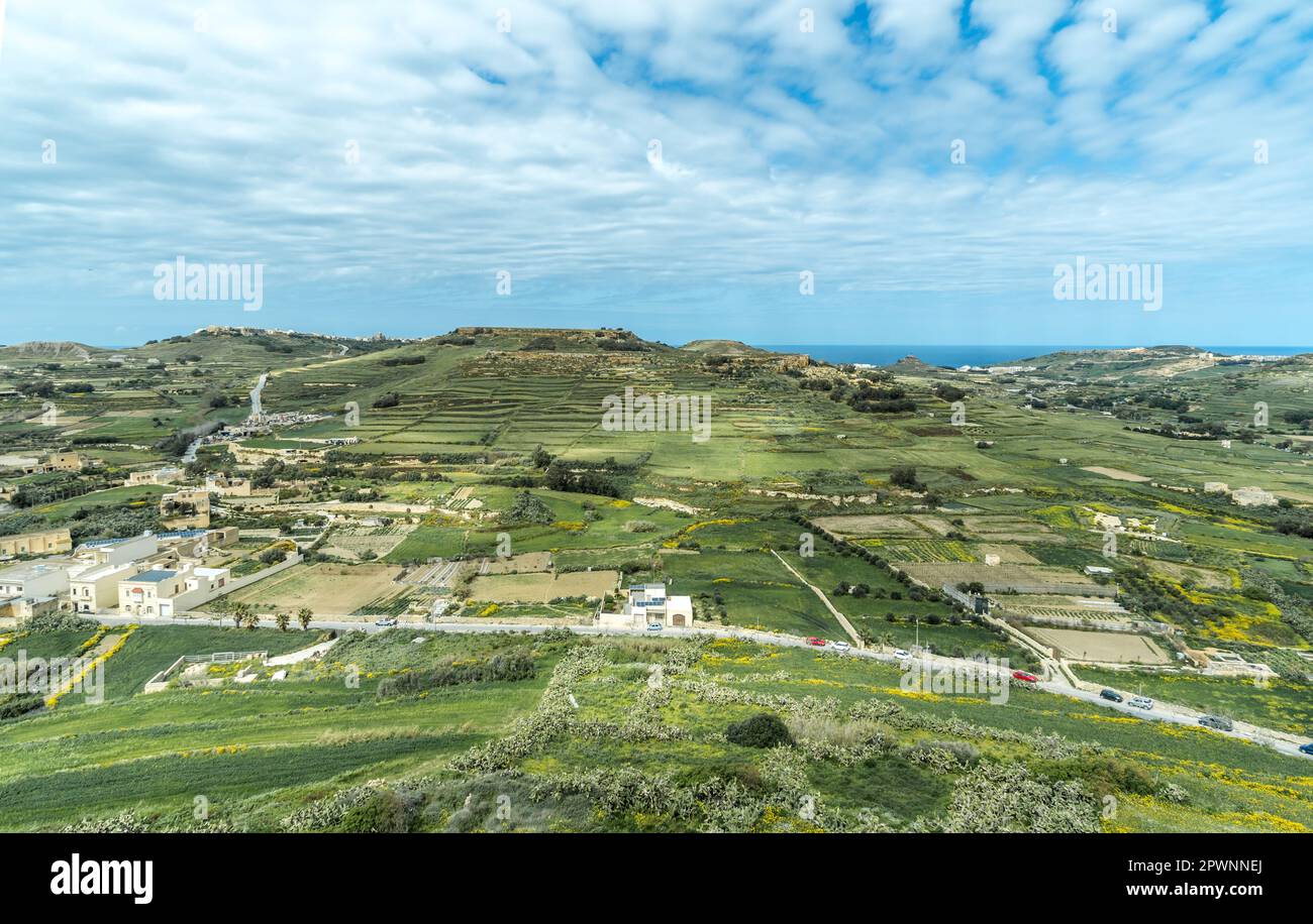 Malta, Gozo, Victoria: Panoramic view of the green fields of Gozo ...