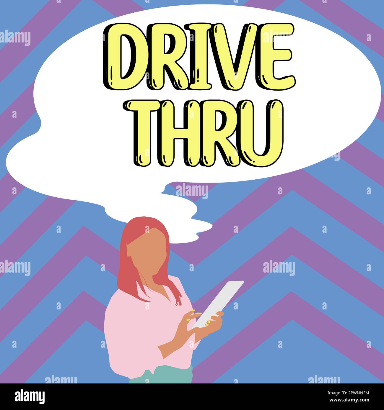 Hand writing sign Drive Thru, Business overview place where you can get ...