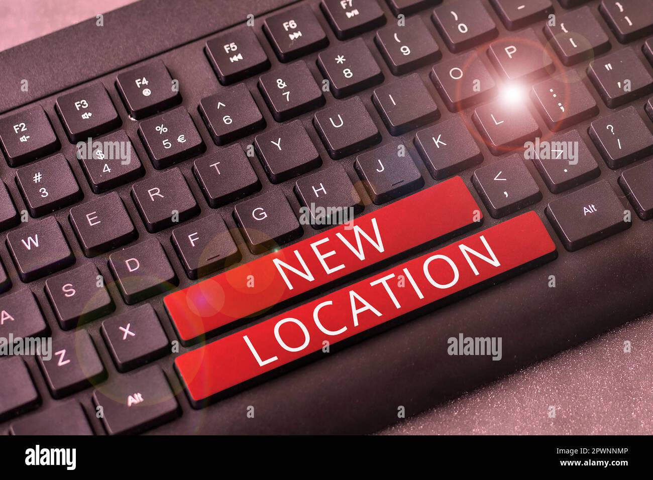Text showing inspiration New Location, Word Written on Get located on a ...