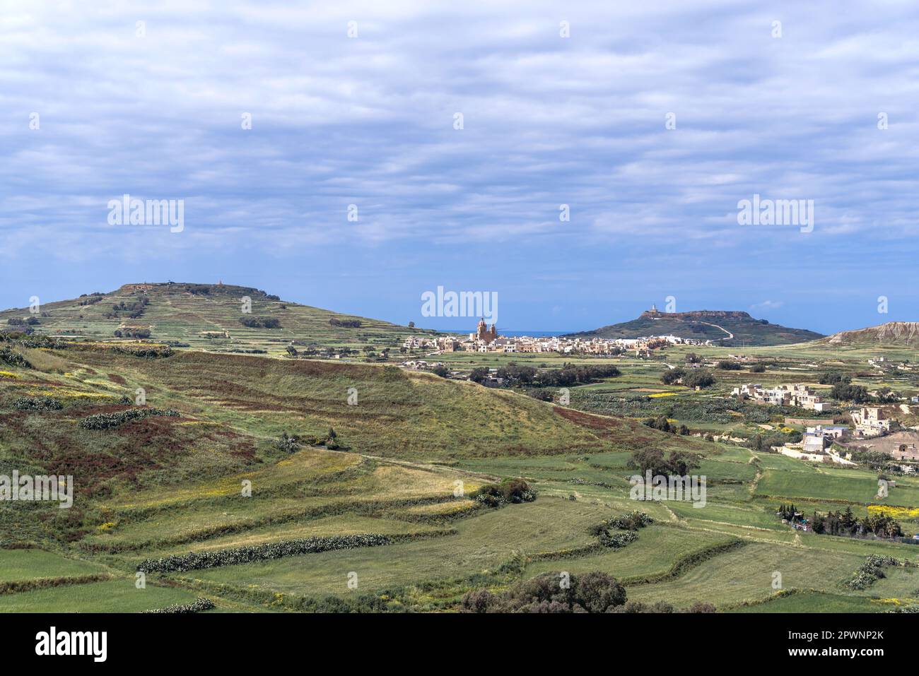 Malta, Gozo, Victoria: Panoramic view of the green fields of Gozo ...