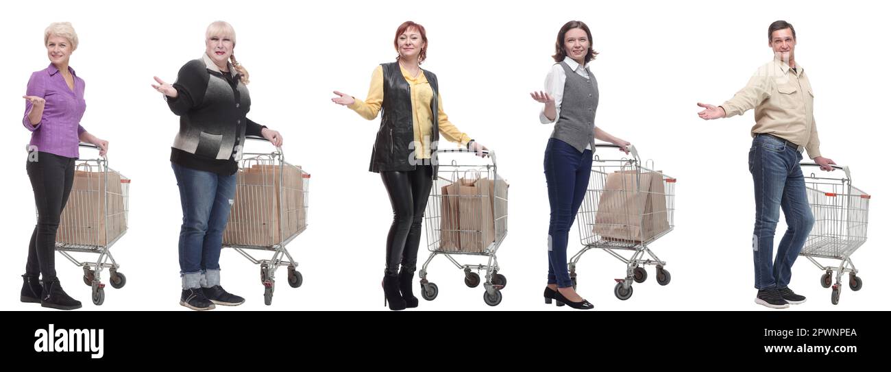 group of people with cart and outstretched hand Stock Photo - Alamy