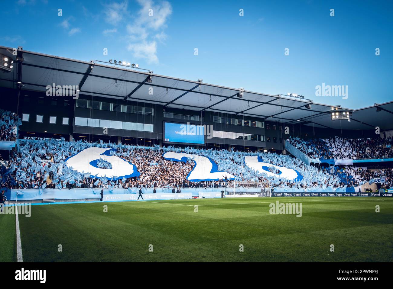 Malmoe, Sweden. 30th Apr, 2023. Football fans of Malmo FF seen on the ...