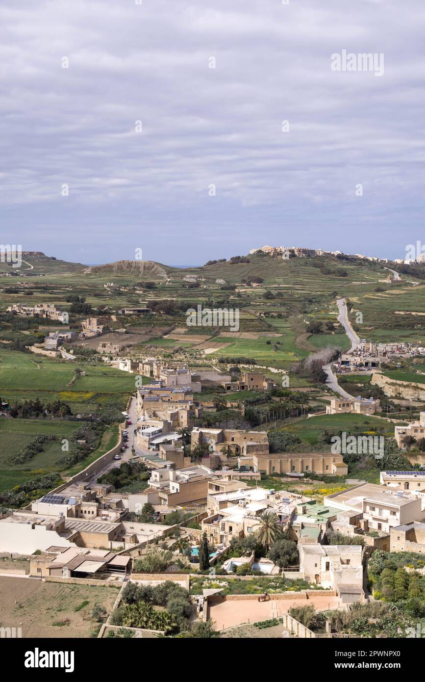 Malta, Gozo, Victoria: Panoramic view of the green fields of Gozo ...