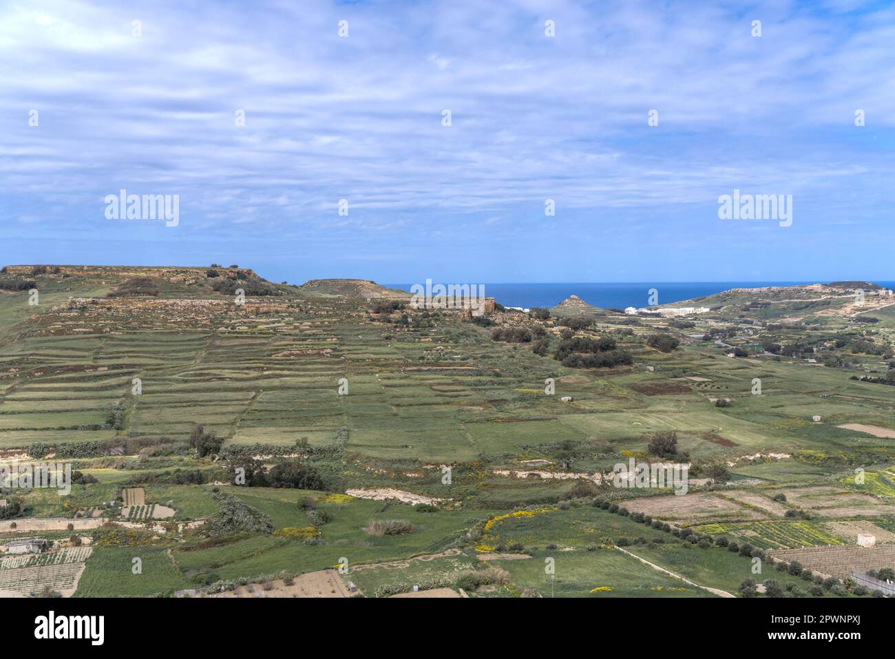 Malta, Gozo, Victoria: Panoramic view of the green fields of Gozo ...
