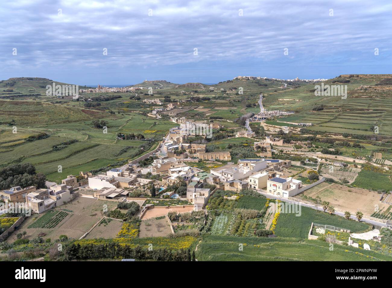 Malta, Gozo, Victoria: Panoramic view of the green fields of Gozo ...