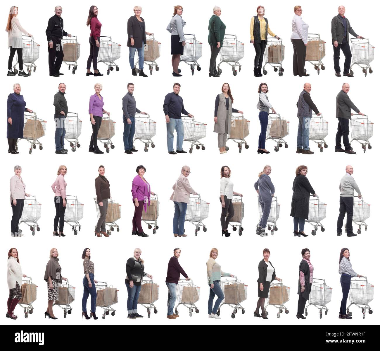 group of people with cart isolated on white Stock Photo - Alamy