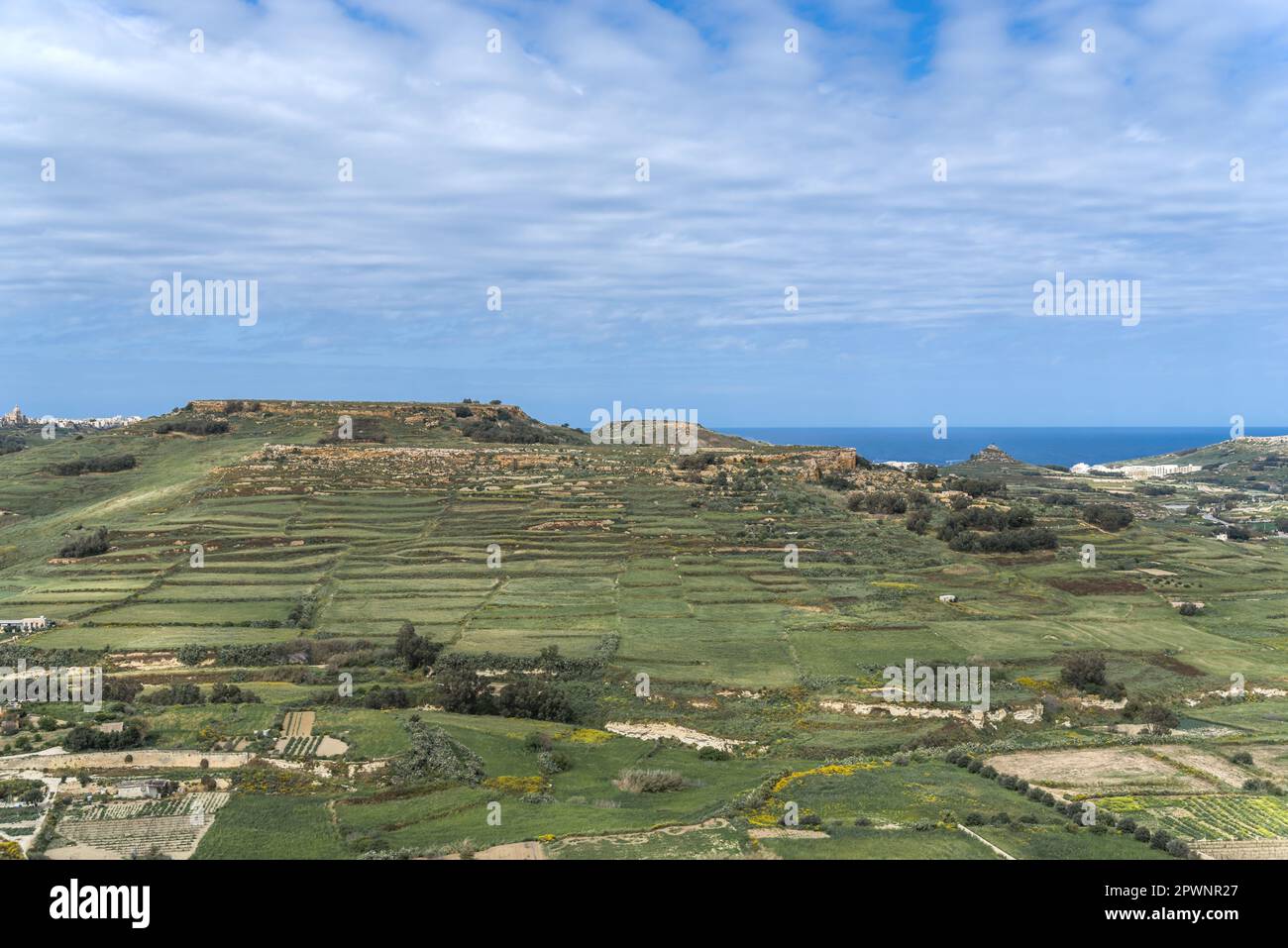 Malta, Gozo, Victoria: Panoramic view of the green fields of Gozo ...