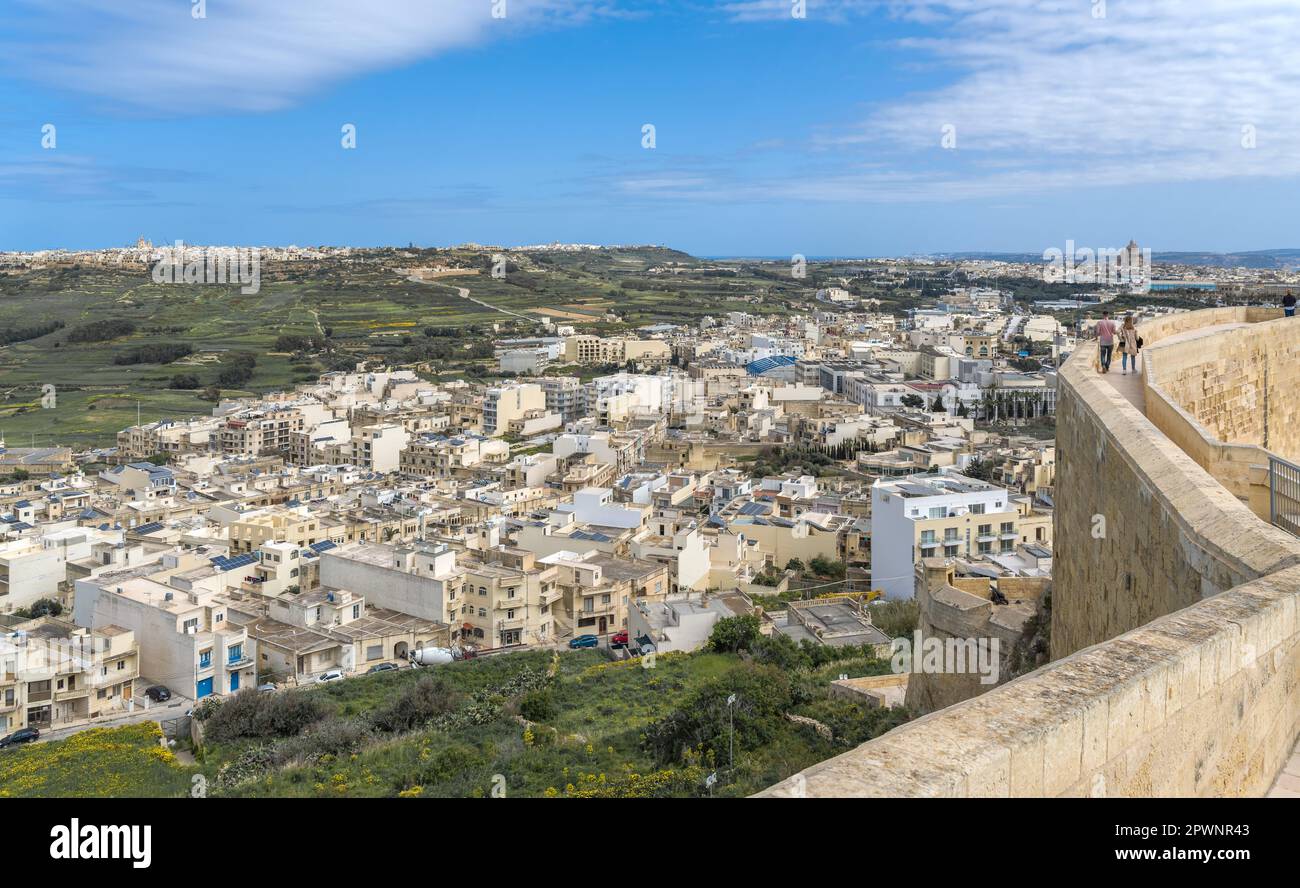 Malta, Gozo, Victoria: Panoramic view of the green fields of Gozo ...