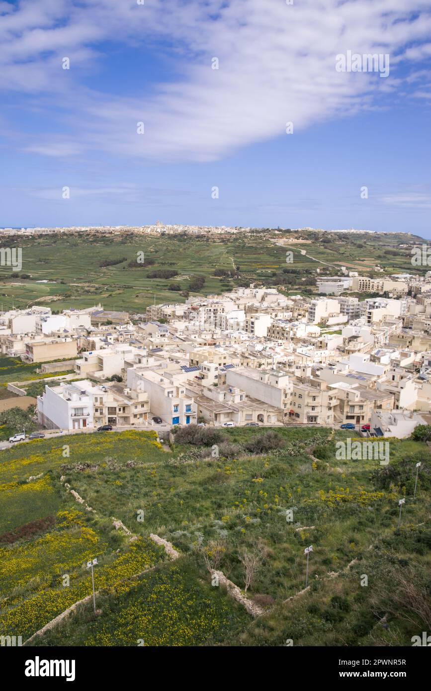 Malta, Gozo, Victoria: Panoramic view of the green fields of Gozo ...