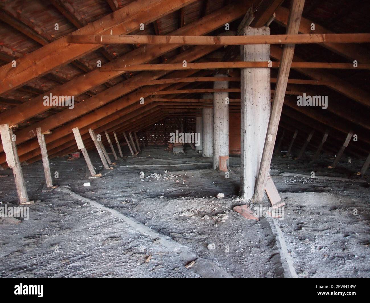 non habitable attic under roof with wooden beams Stock Photo - Alamy