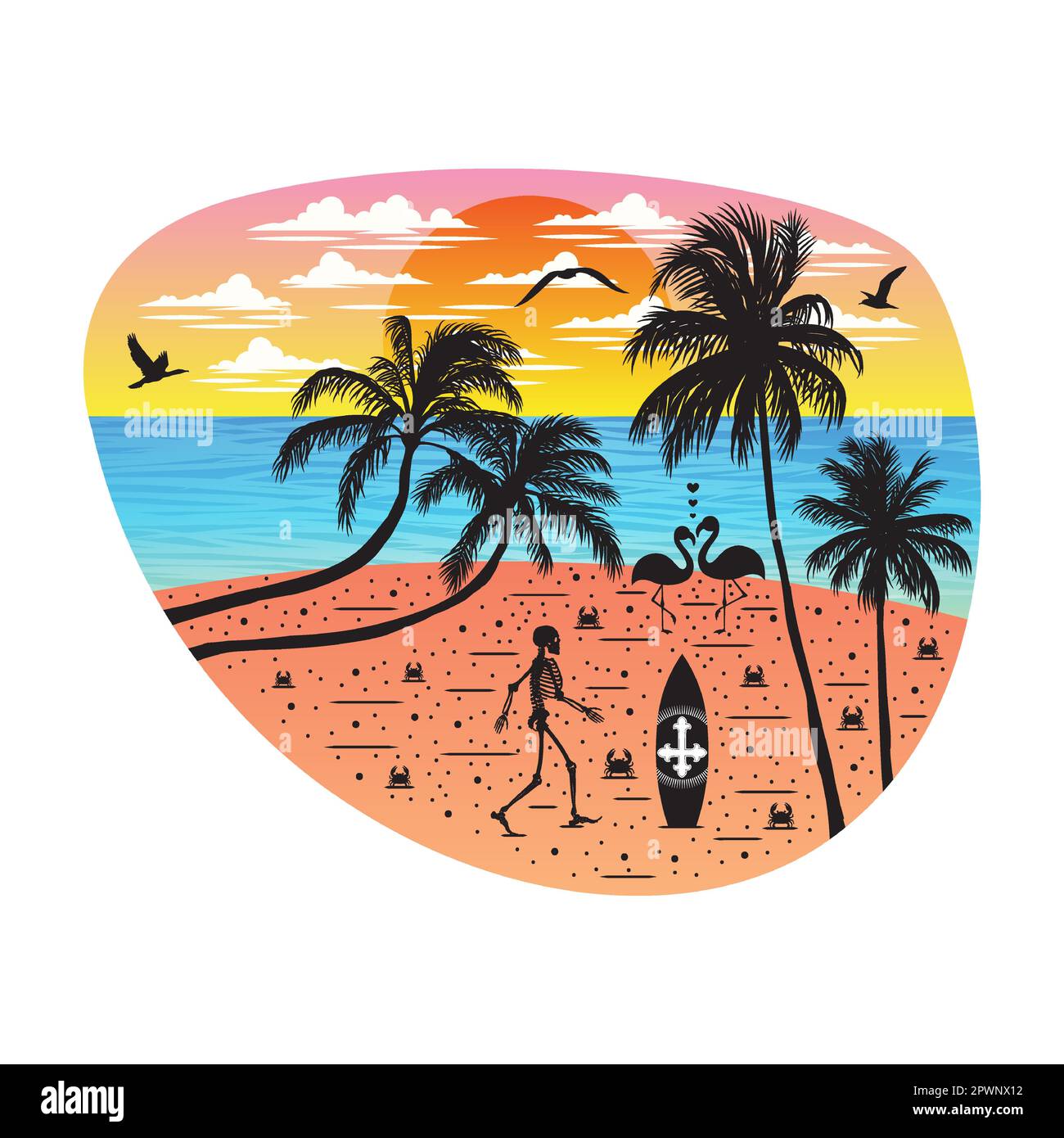 Ocean and beach panoramic landscape design. Editable, resizable, EPS 10 ...