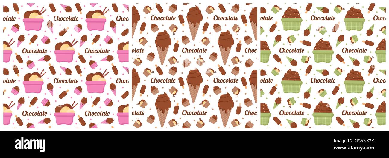 Set of Chocolate Seamless Pattern Design with Choco Decoration in ...