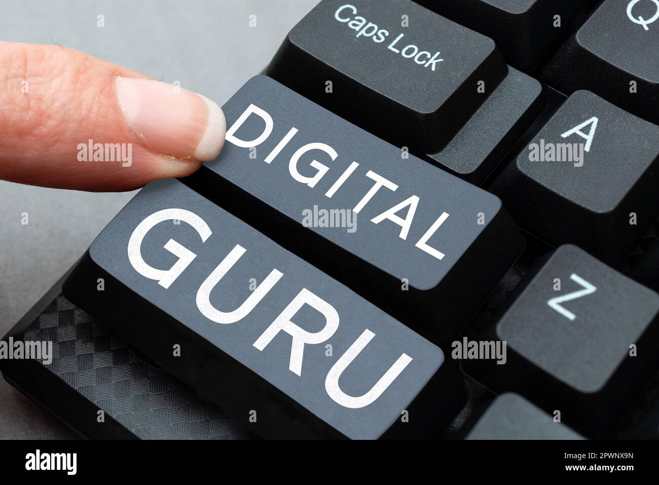 Text caption presenting Digital Guru, Word for teacher and intellectual ...