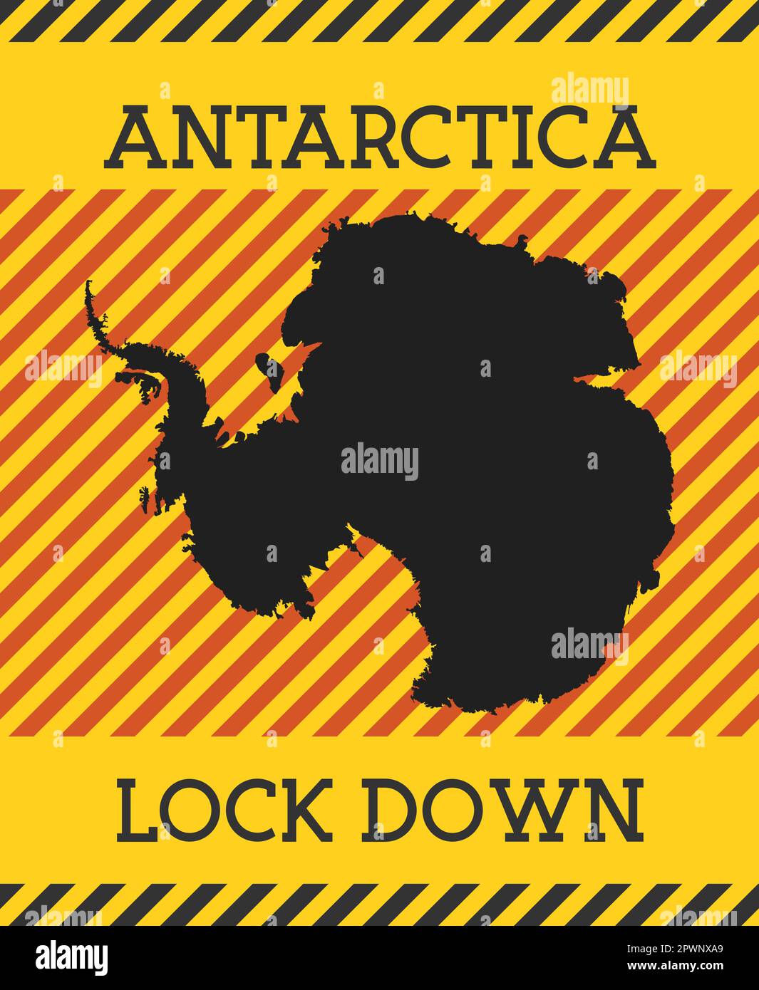 Antarctica Lock Down Sign. Yellow country pandemic danger icon. Vector ...