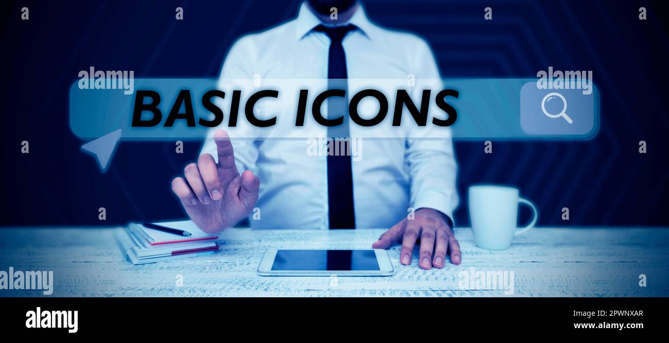 Sign displaying Basic Icons, Business overview pictogram or ideogram ...