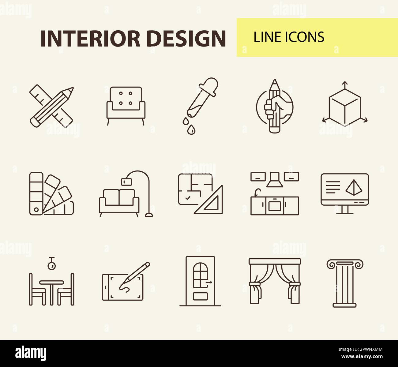 Interior design line icon set Stock Vector Image & Art - Alamy