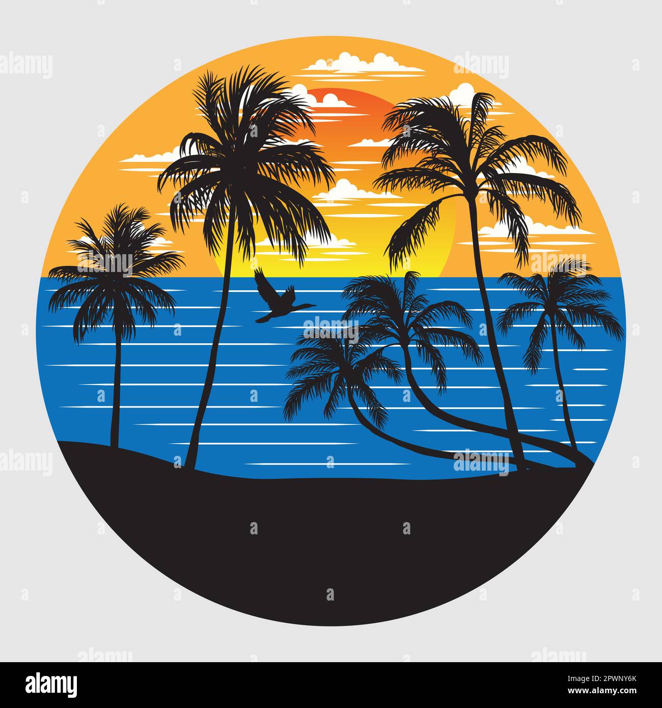 Ocean and beach panoramic landscape design. Editable, resizable, EPS 10 ...