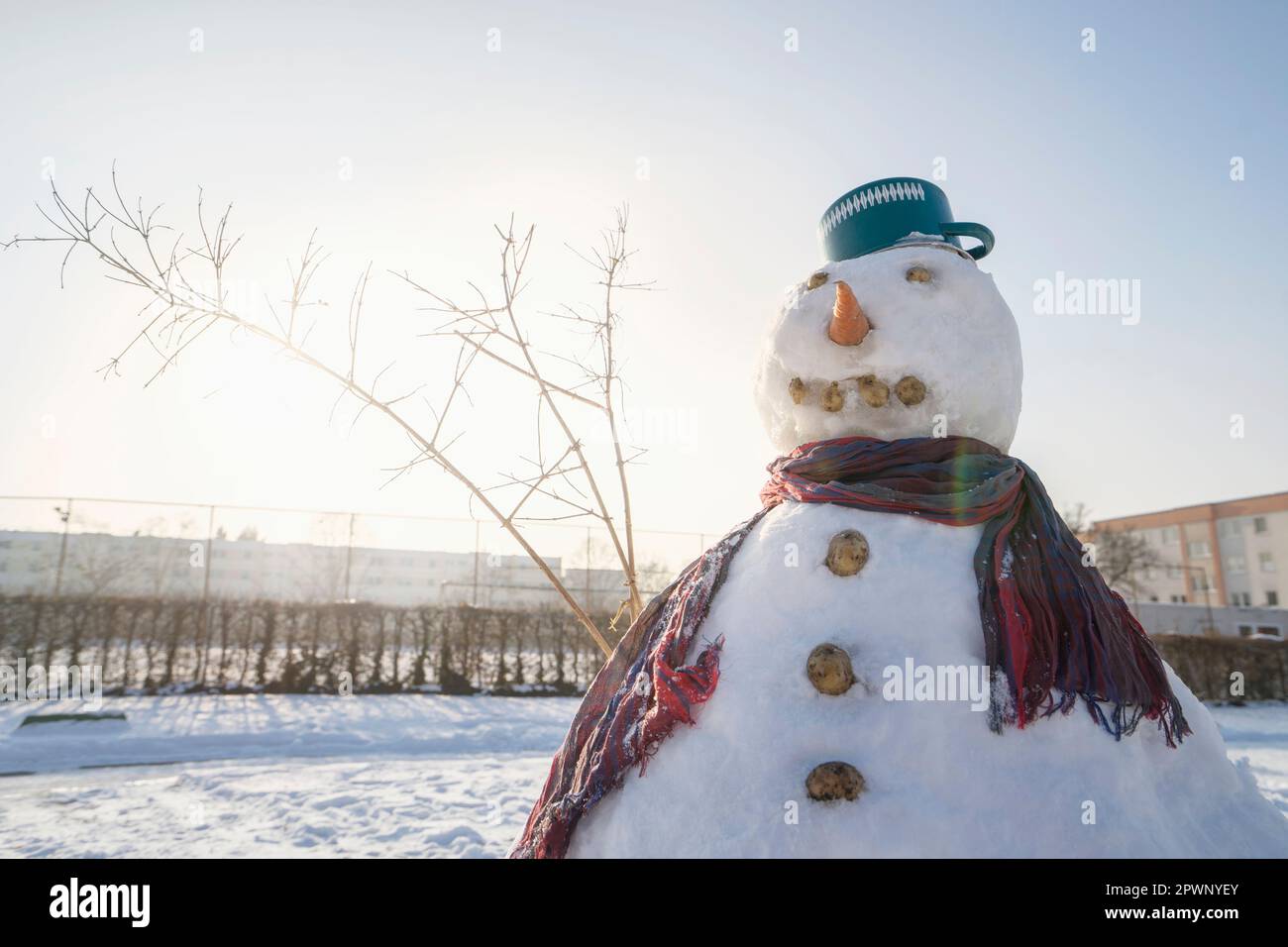 Snowman on snow field Stock Photo - Alamy