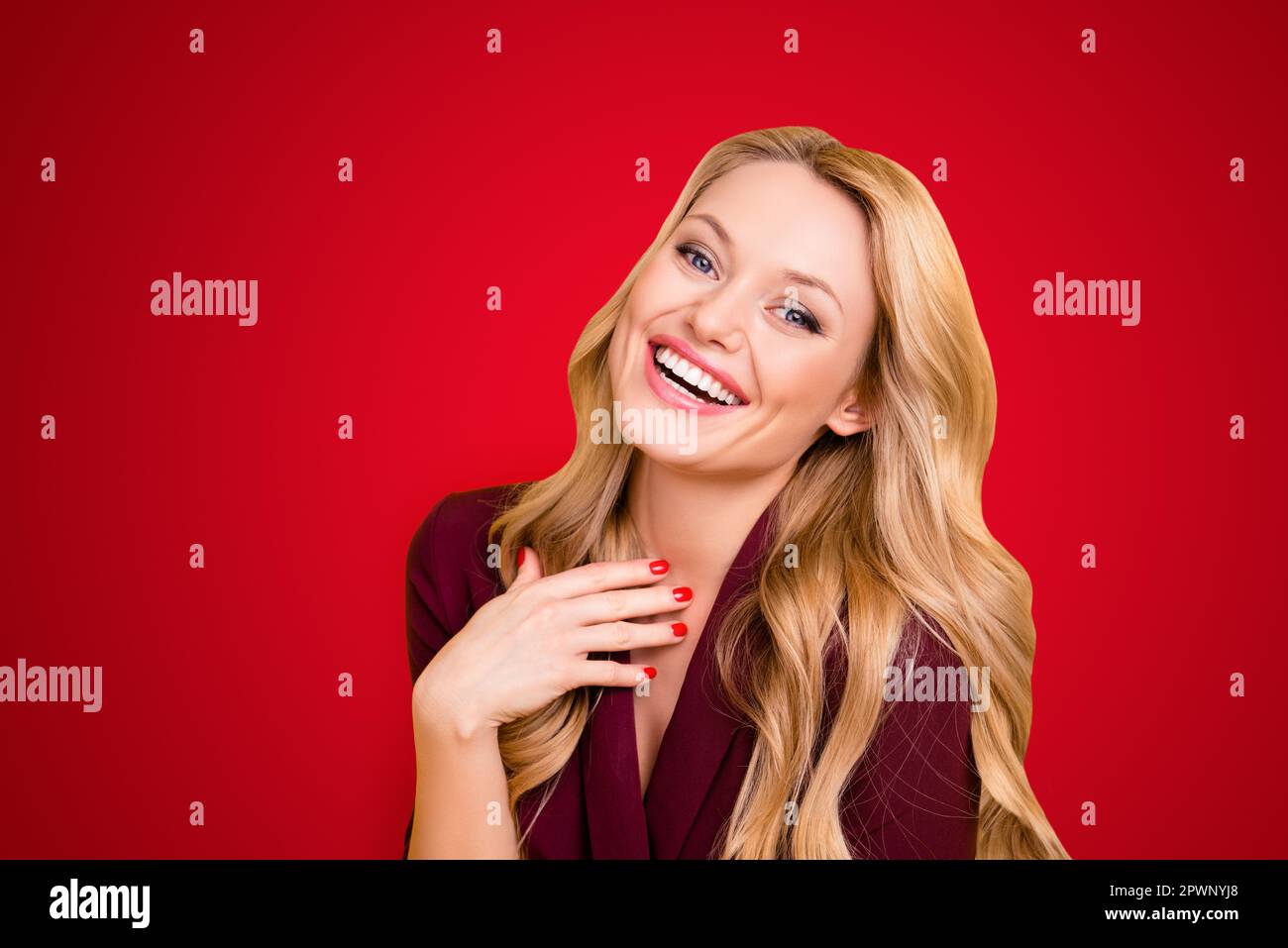 Portrait of cheerful positive sincerely woman laughing looking at ...