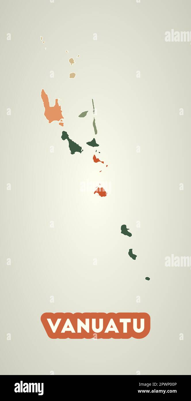 Vanuatu poster in retro style. Map of the country with regions in ...