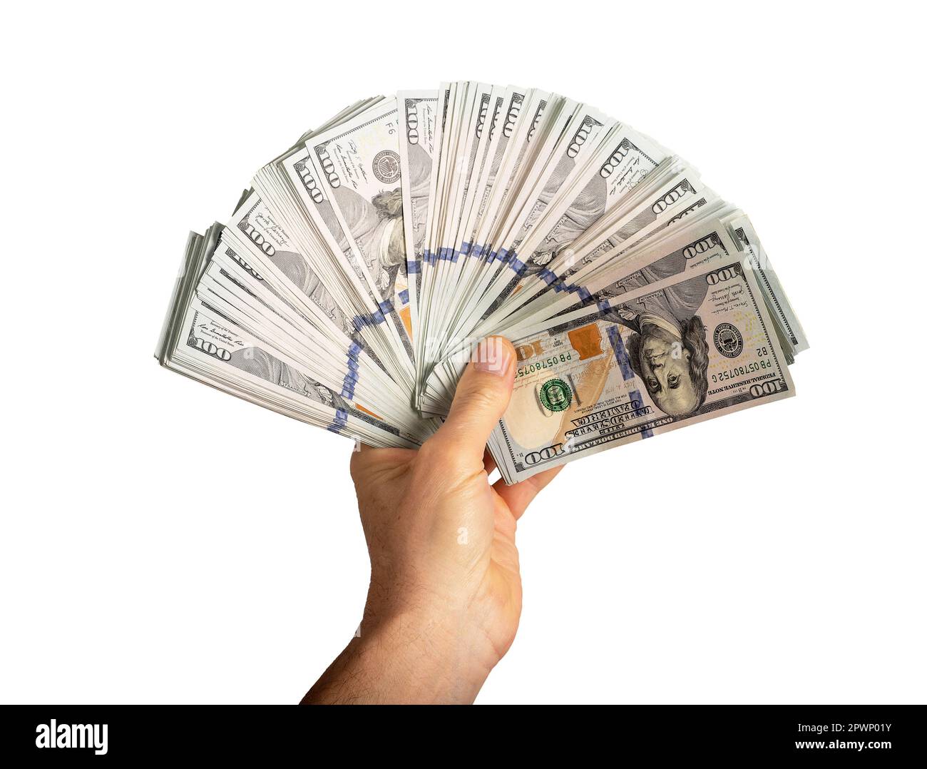 Hand holding banknotes, money fan isolated on white background Stock ...