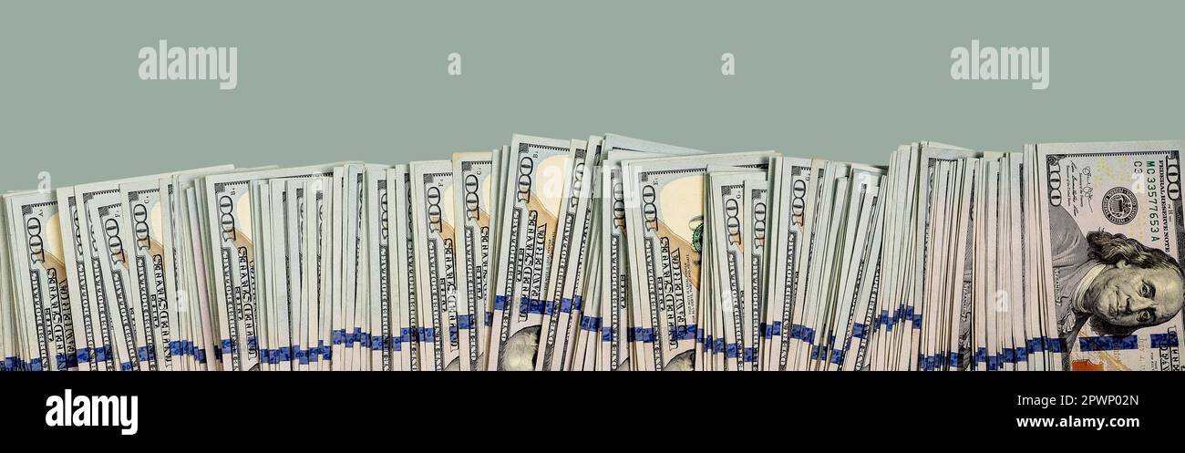 Dollar bills, money border on green background Stock Photo - Alamy