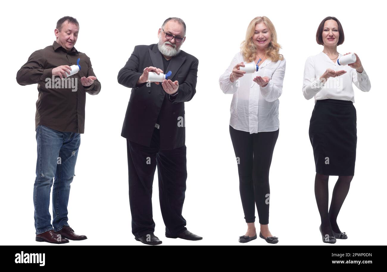 group of people taking a pill isolated Stock Photo - Alamy