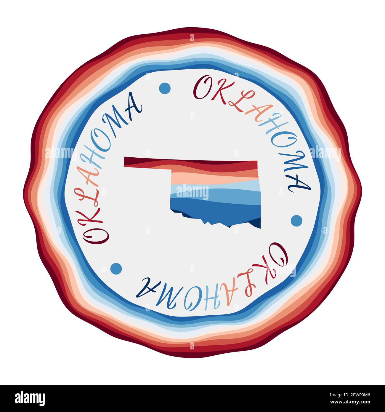 Oklahoma badge. Map of the US state with beautiful geometric waves and ...