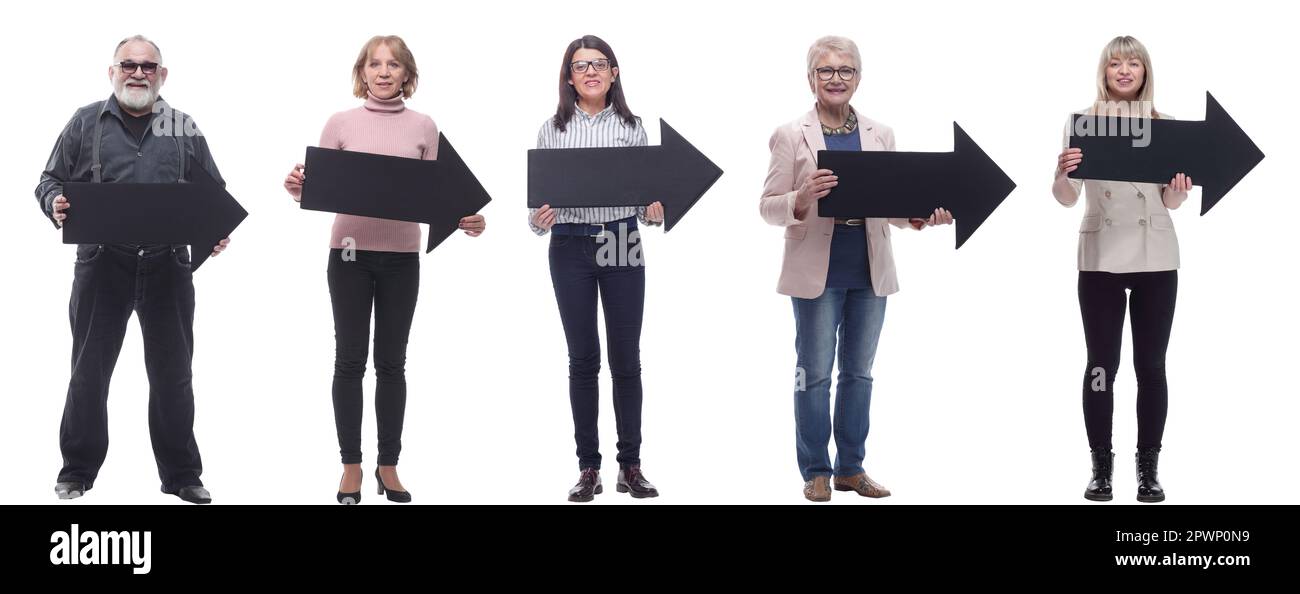 group of successful business people with black arrow Stock Photo - Alamy