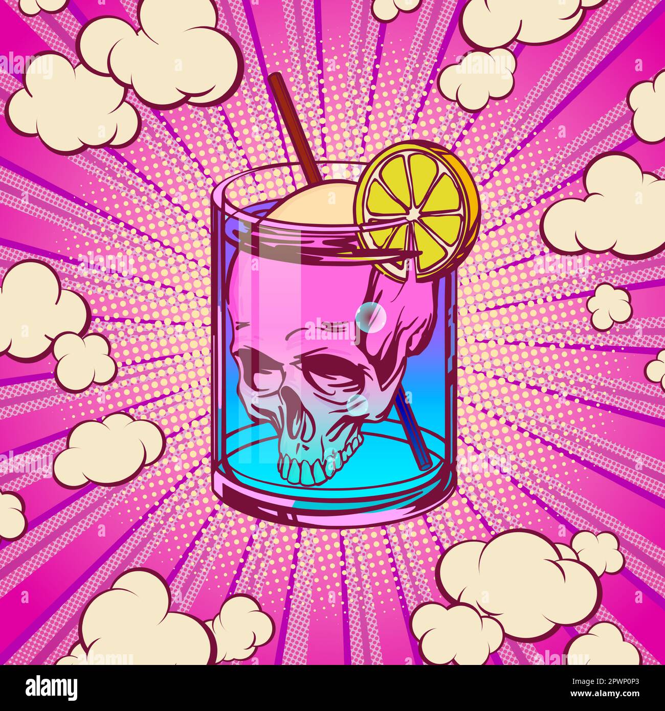 Concept with a glass of deadly cocktail in pop art style for print and ...
