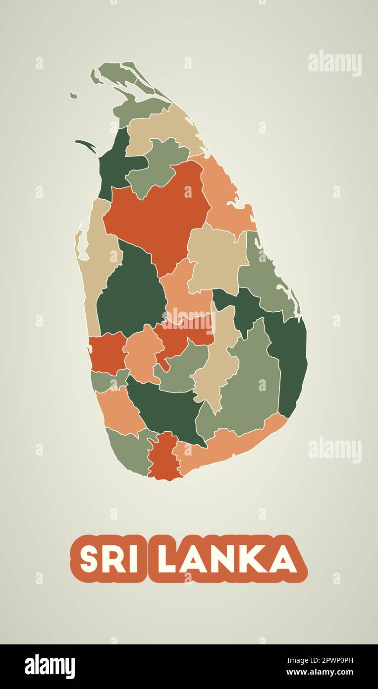 Sri Lanka poster in retro style. Map of the country with regions in ...