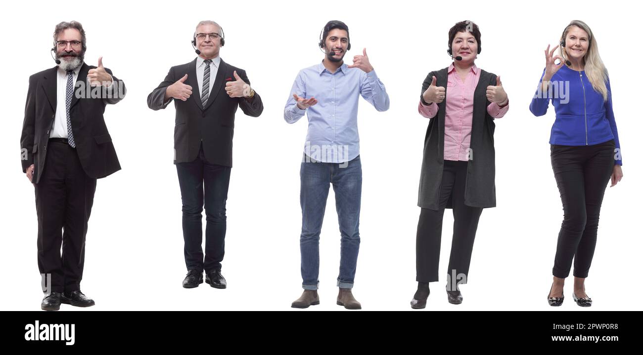group of business people with microphone isolated Stock Photo - Alamy