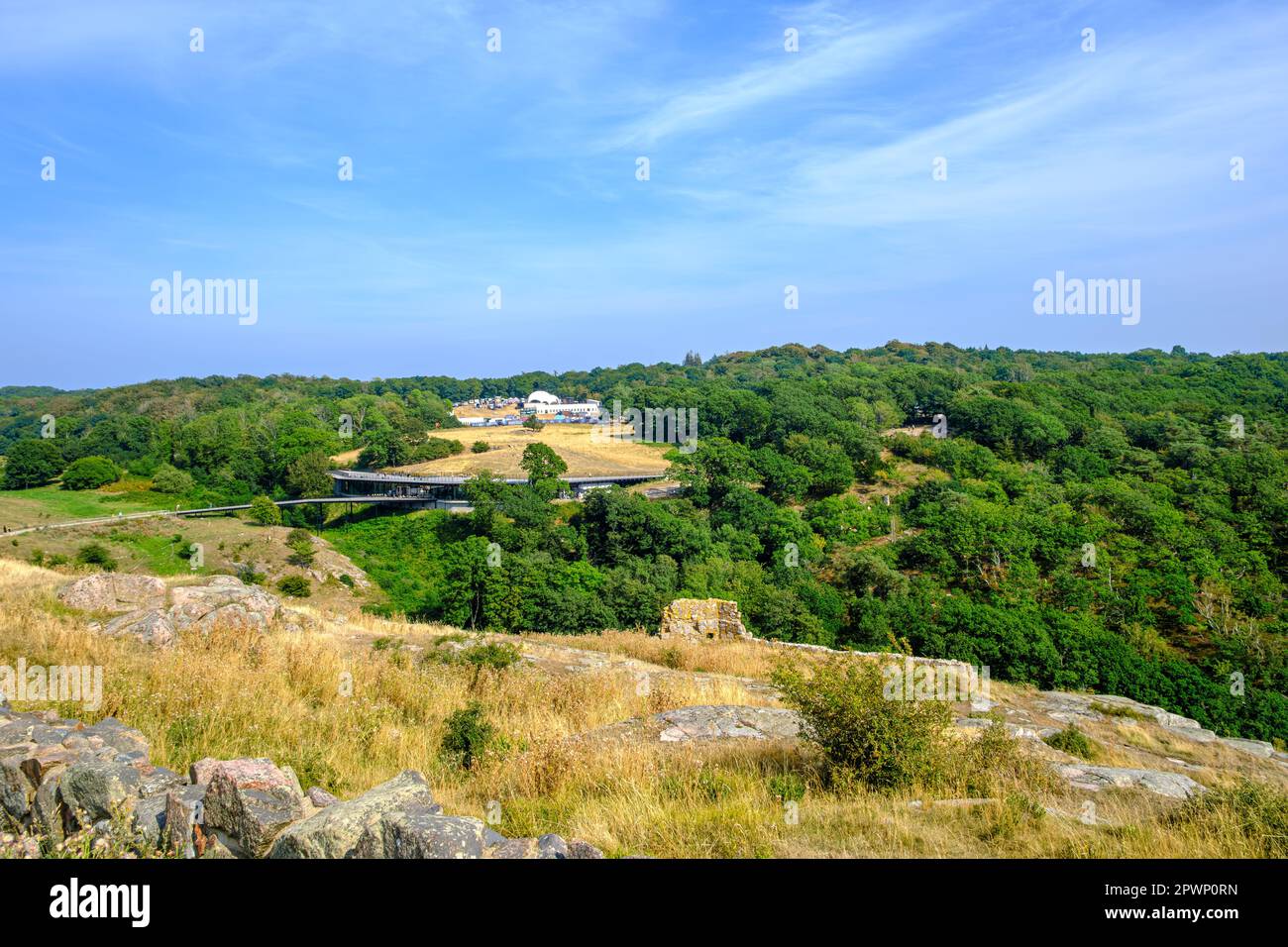 Surrounding landscape and visitor center of Hammershus Castle, the ...
