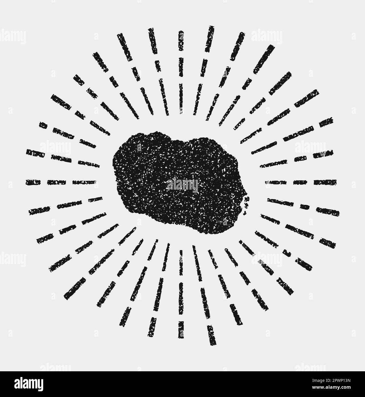 Vintage map of Rarotonga. Grunge sunburst around the island. Black ...