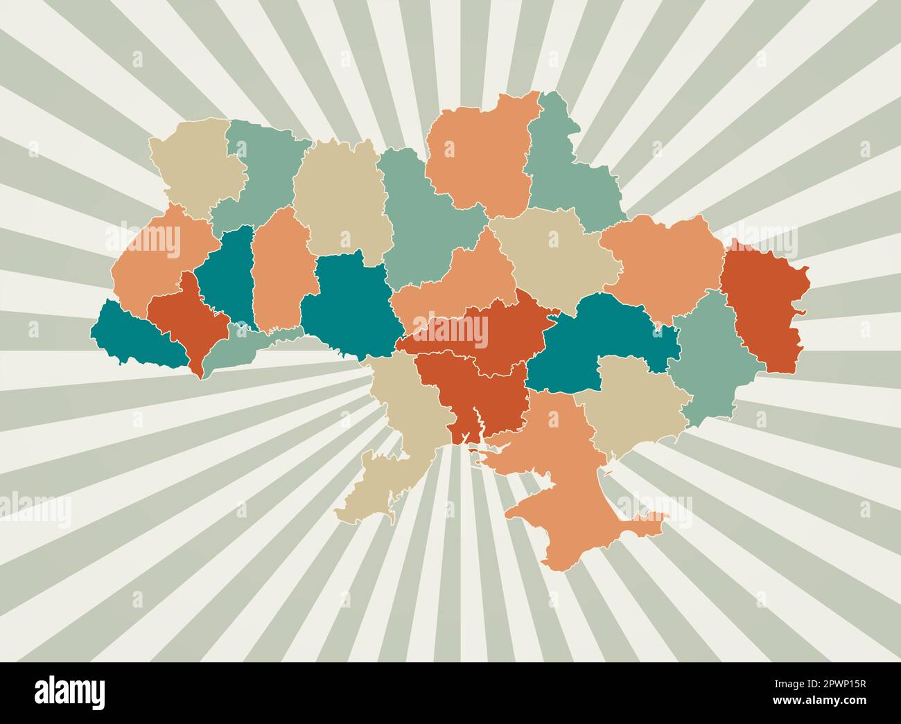 Ukraine map. Poster with map of the country in retro color palette ...