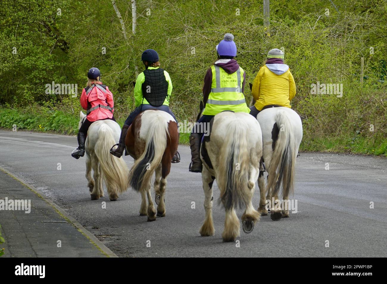 A group of young horse riders in New Mills, Derbyshire Stock Photo - Alamy