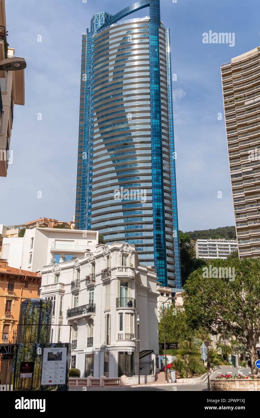 La Rousse, Monaco, April 22nd 2023:- A view of the Tour Odeon (Odeon ...