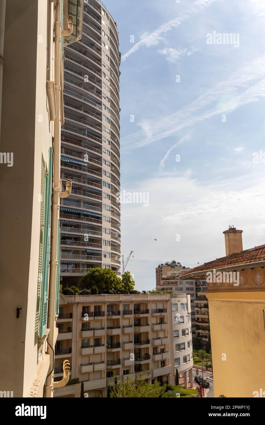 La Rousse, Monaco, April 22nd 2023:- A view of the Tour Odeon (Odeon ...