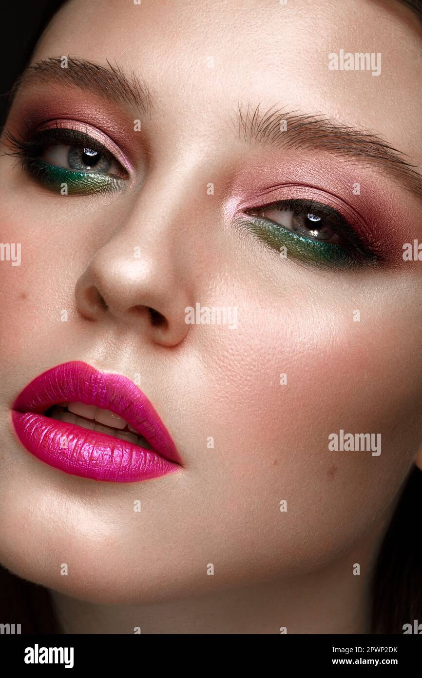 Beautiful girl with creative colorful make up. Beauty face. Photos shot ...
