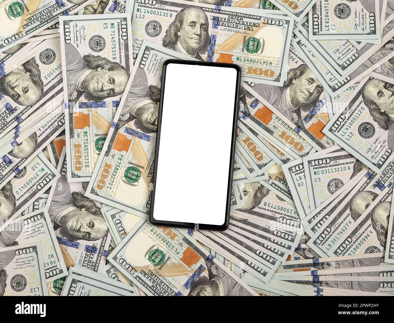 Mobile phone mockup, screen mock up on dollar banknotes, money for ...
