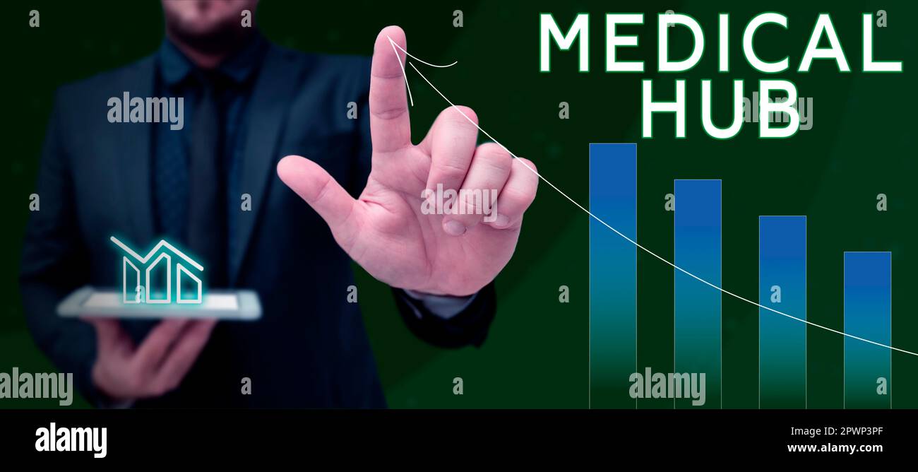 Handwriting text Medical Hub, Concept meaning Common connection point ...