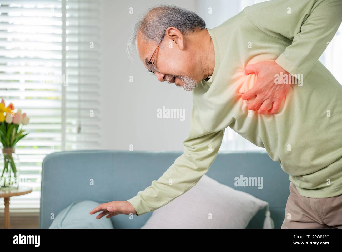 Asian older man have congenital disease suffering from heartache alone ...