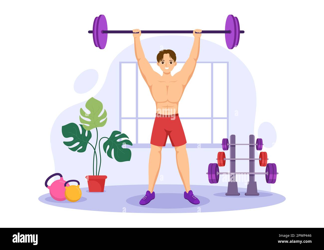 Weightlifting Sport Illustration with Athlete Lifts a Heavy Barbell ...