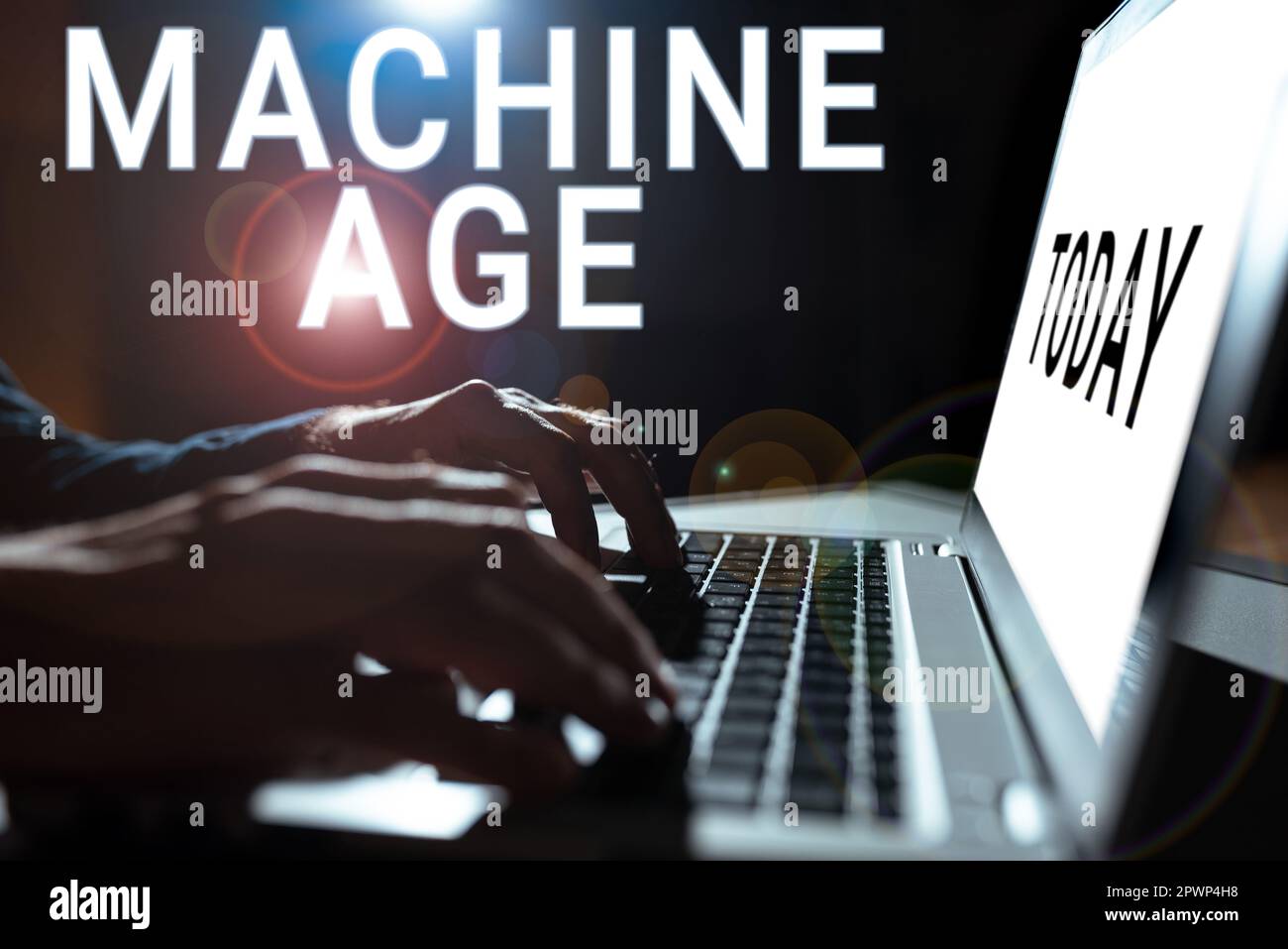 Sign displaying Machine Age, Word for period of development of new ...