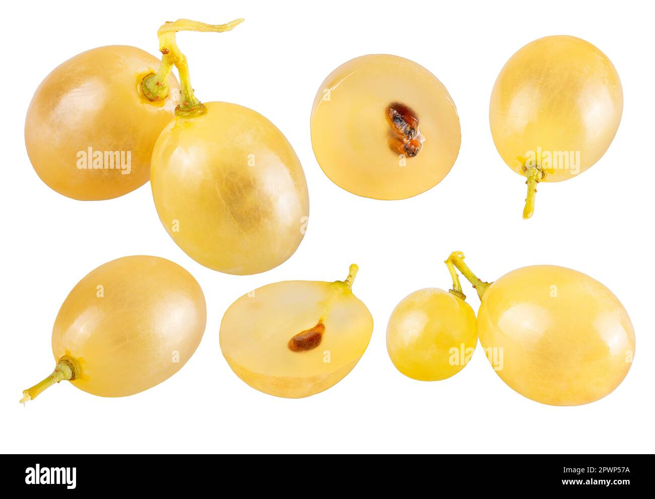 Isolated fruits. Collection of six whole and sliced grapes isolated on ...