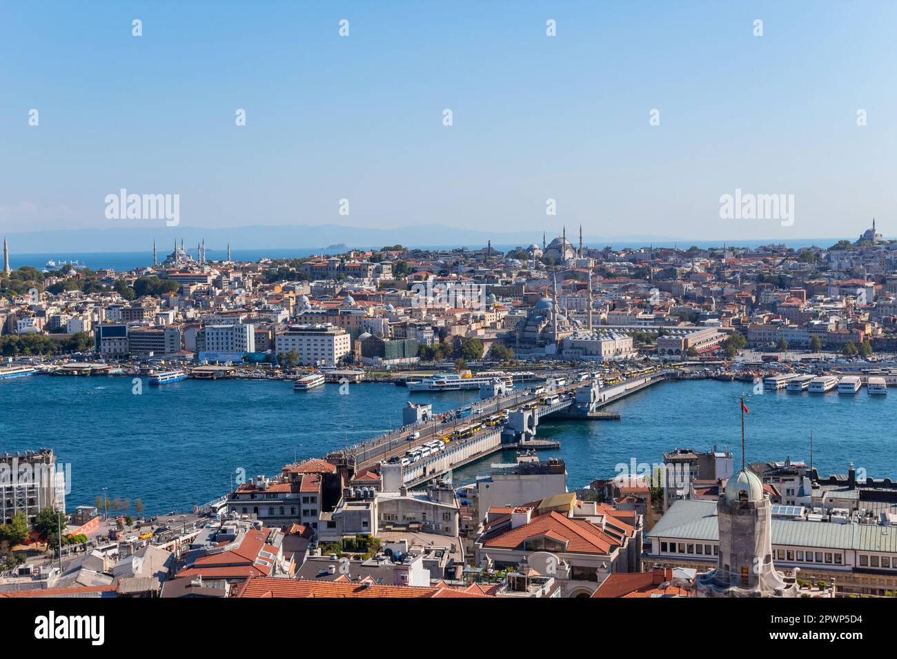 Galata Bridge and old centre of Istanbul. Galata Bridge over the Golden ...