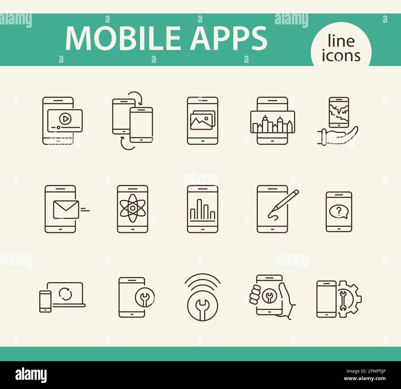 Mobile apps line icon set Stock Vector Image & Art - Alamy