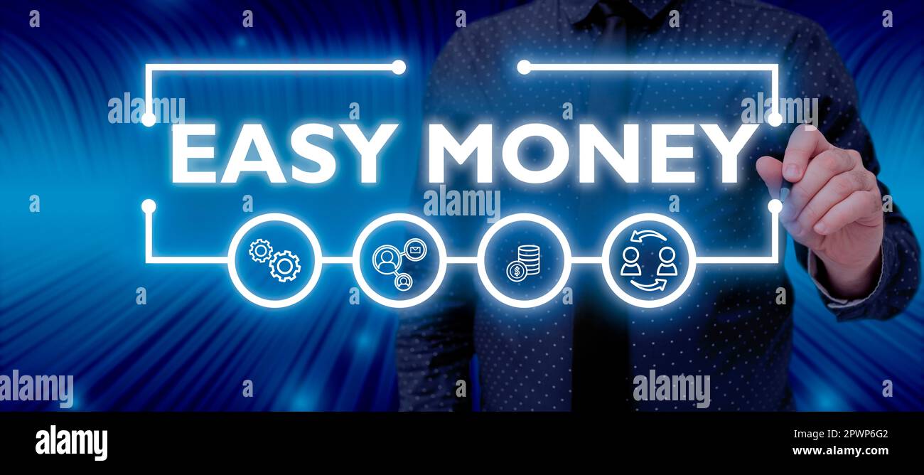 Hand writing sign Easy Money, Business idea money that is easily have ...