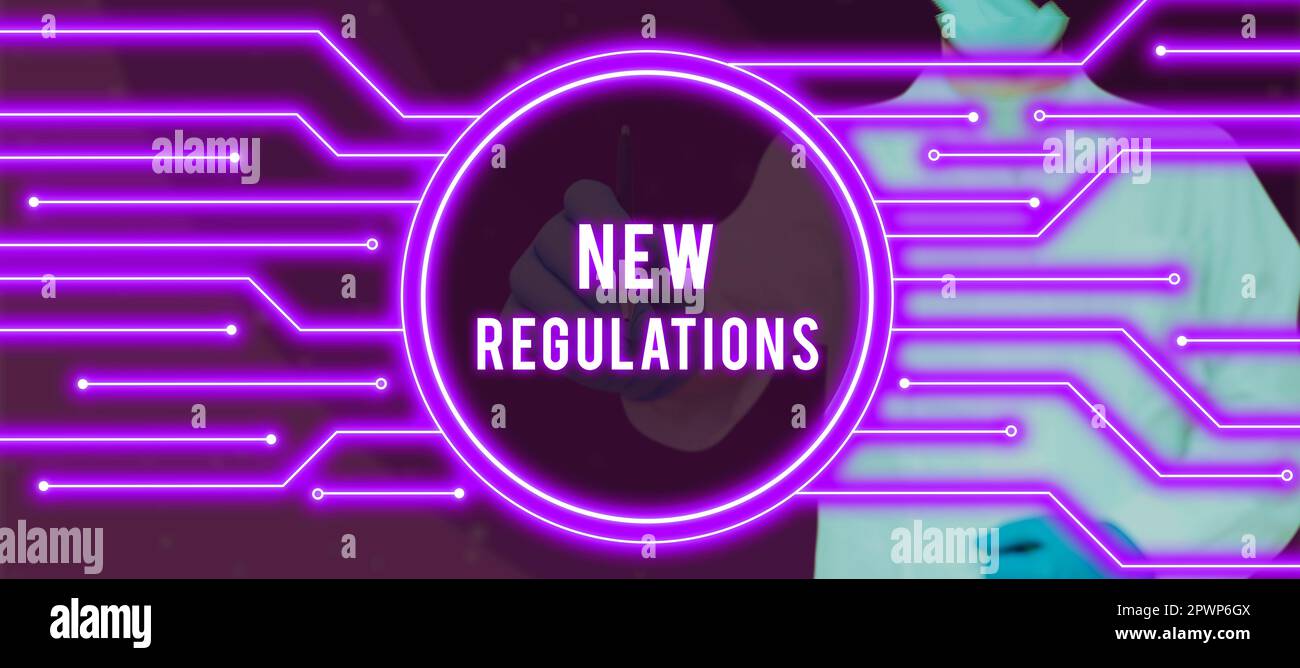 Text sign showing New Regulations, Business approach Regulation ...