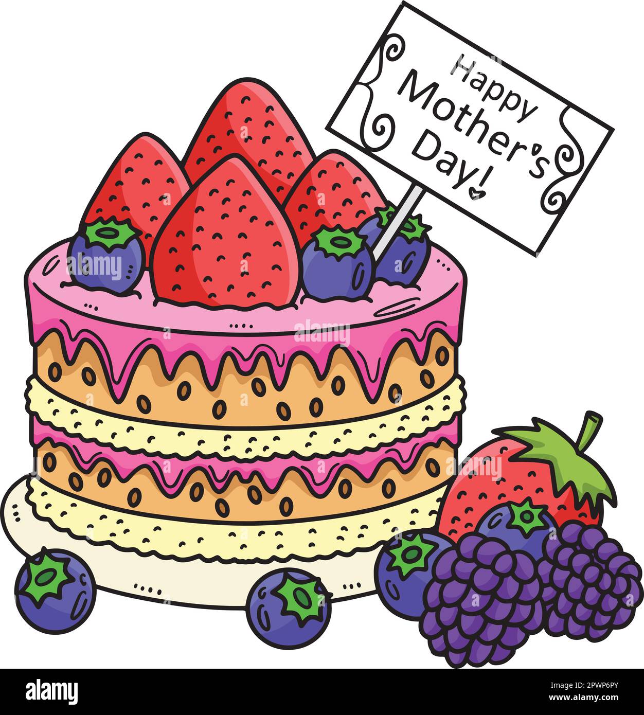 Happy Mothers Day Cake with Berry Fruits Clipart Stock Vector Image ...